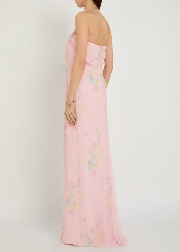 LoveShackFancy Emara Floral Strapless Chiffon Maxi Dress - Pink