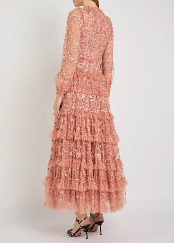NEEDLE & THREAD Floral-embroidered Tulle Gown - Pink
