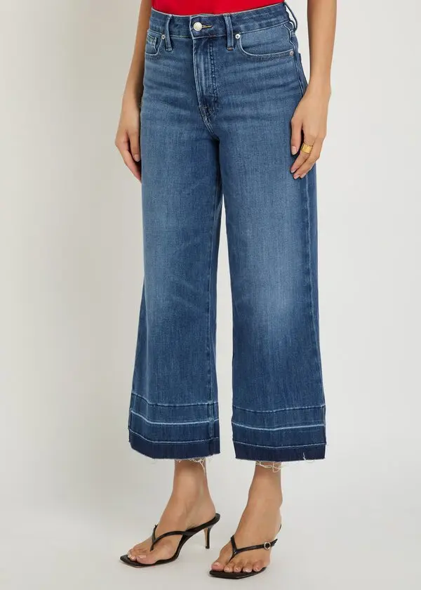 Good American Good Waist Palazzo Cropped Wide-leg Jeans - Navy