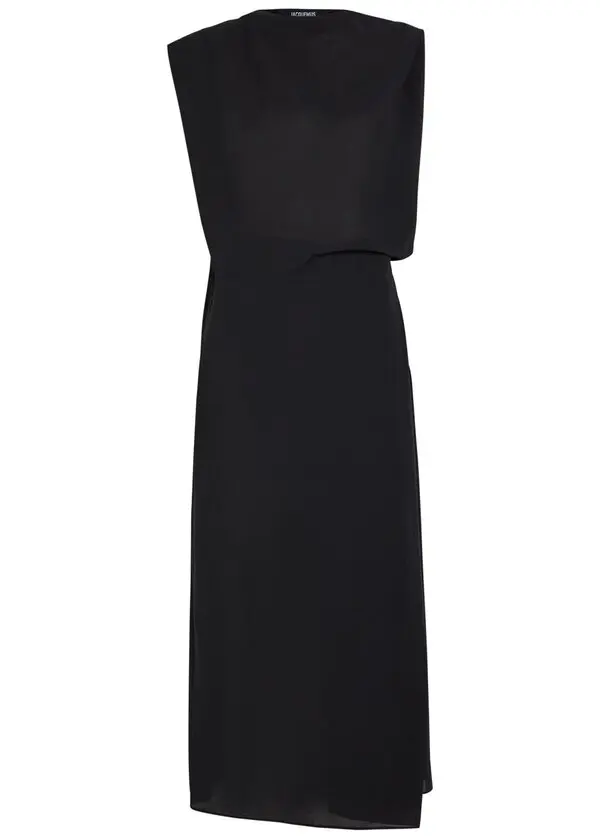 Jacquemus Draped Cotton-blend Midi Dress - Black