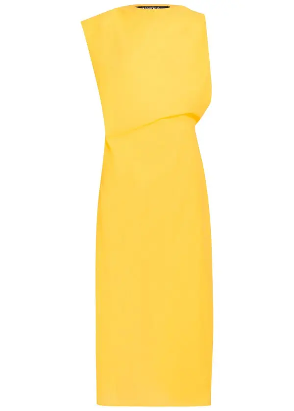 Jacquemus Draped Cotton-blend Midi Dress - Yellow