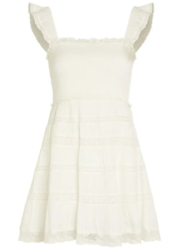 LoveShackFancy Cotton Mini Dress With Lace Trim