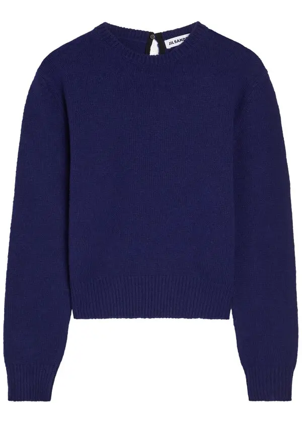 JIL SANDER 3/4 Sleeve Wool-blend Jumper - Blue