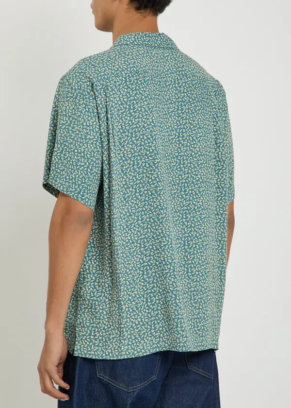 VOWELS Deer Printed Rayon Shirt - Navy