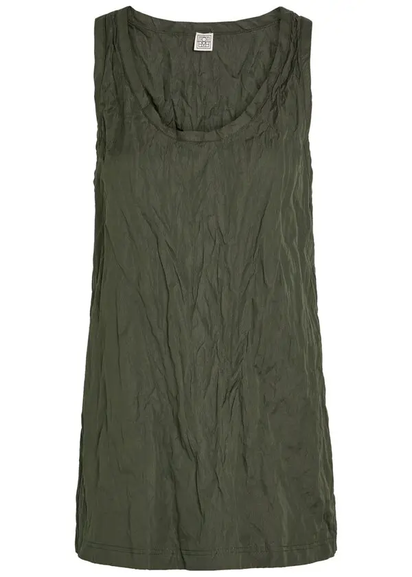TOTEME Crinkled Cotton-blend Poplin Tank Top - Dark Green