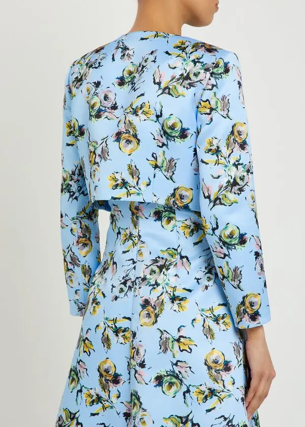 EMILIA WICKSTEAD Floral-print Duchess Satin Cropped Jacket - Green