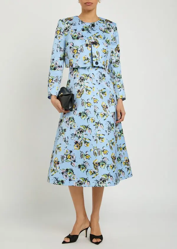 EMILIA WICKSTEAD Floral-print Duchess Satin Cropped Jacket - Green