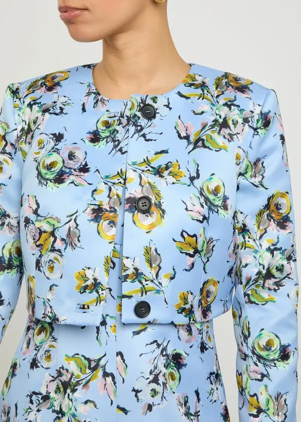 EMILIA WICKSTEAD Floral-print Duchess Satin Cropped Jacket - Green