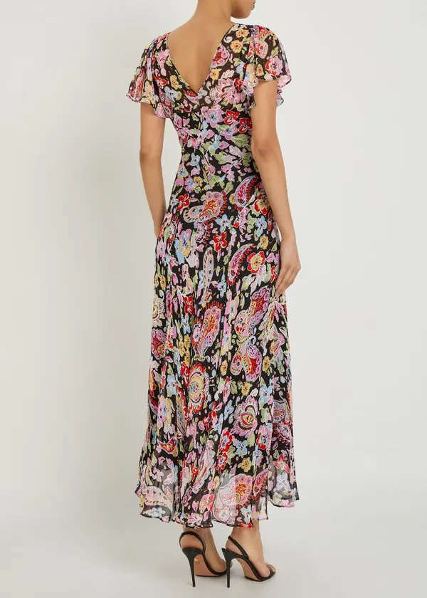 Rixo Bexley Metallic Floral Chiffon Maxi Dress - Multicoloured