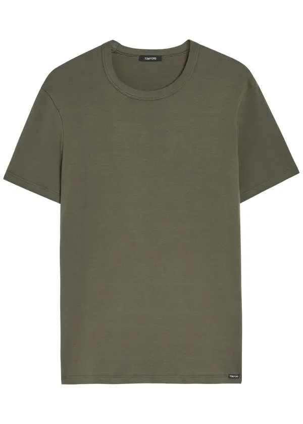 TOM FORD Logo-appliquéd Stretch-cotton T-shirt - Olive