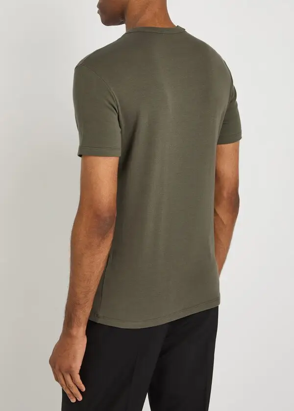 TOM FORD Logo-appliquéd Stretch-cotton T-shirt - Olive