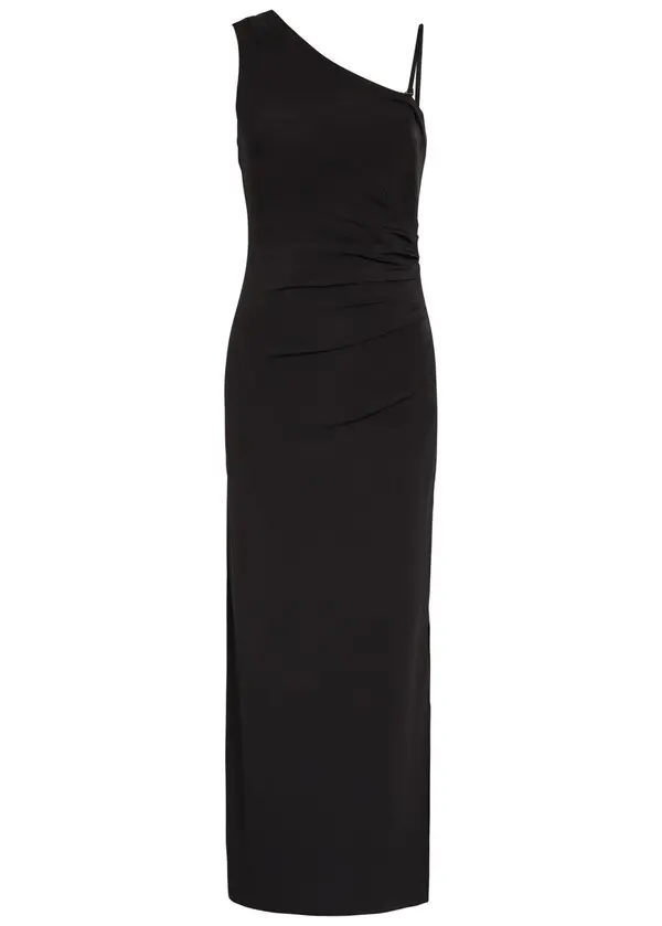 Max Mara One-shoulder Gathered Stretch-jersey Midi Dress - Black