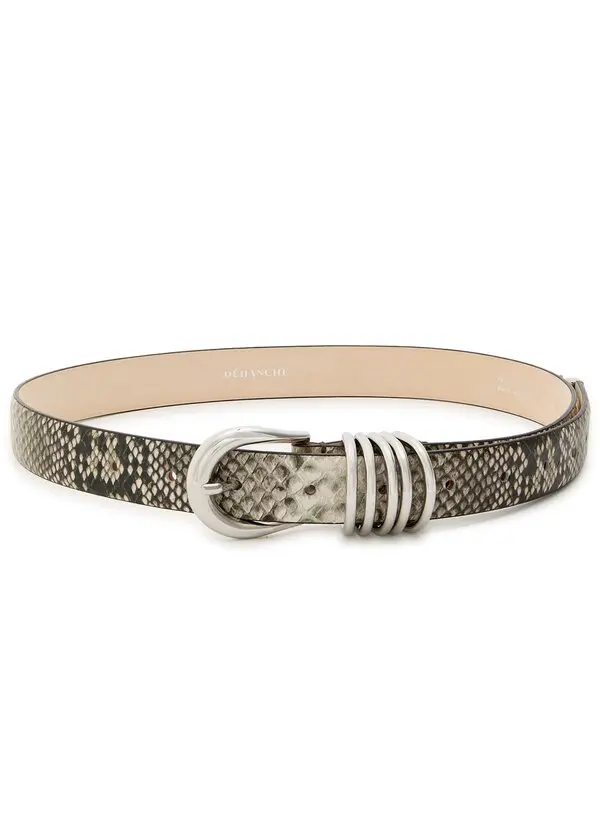 DEHANCHE Hollyhock Snake-effect Leather Belt - White