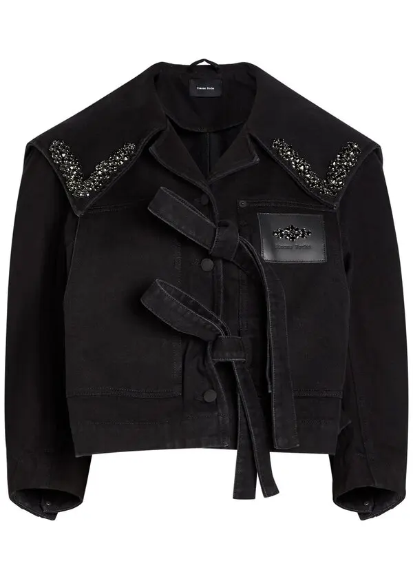 Simone Rocha Crystal-embellished Cropped Denim Jacket