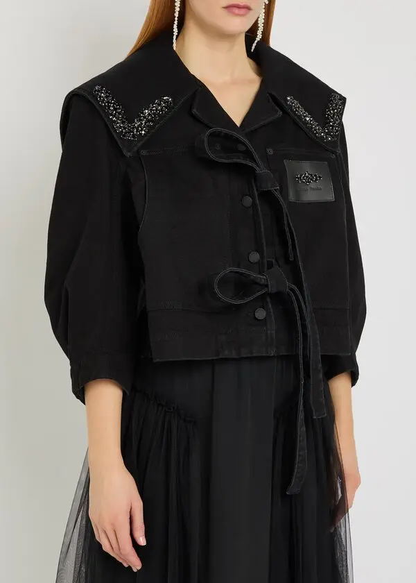 Simone Rocha Crystal-embellished Cropped Denim Jacket