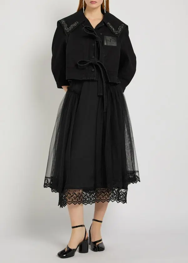 Simone Rocha Crystal-embellished Cropped Denim Jacket