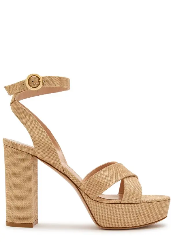 GIANVITO ROSSI Sabrina Haiti 105 Raffia Sandals - Cream