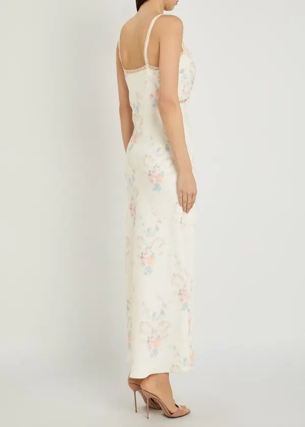 LoveShackFancy Annabeth Floral Satin Maxi Slip Dress - Light Pink