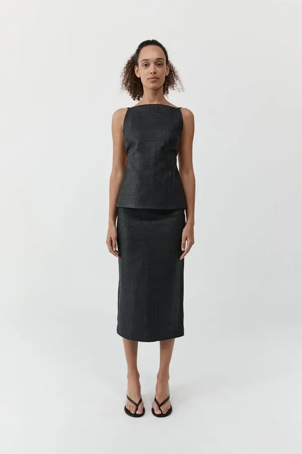 ST. AGNI Woven Leather Midi Skirt
