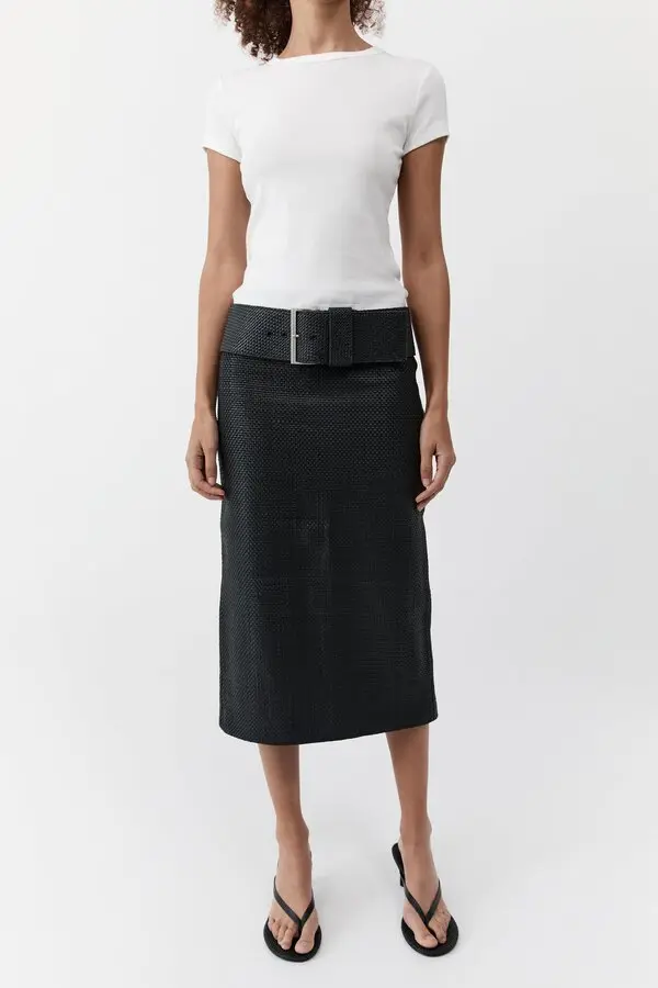 ST. AGNI Woven Leather Midi Skirt