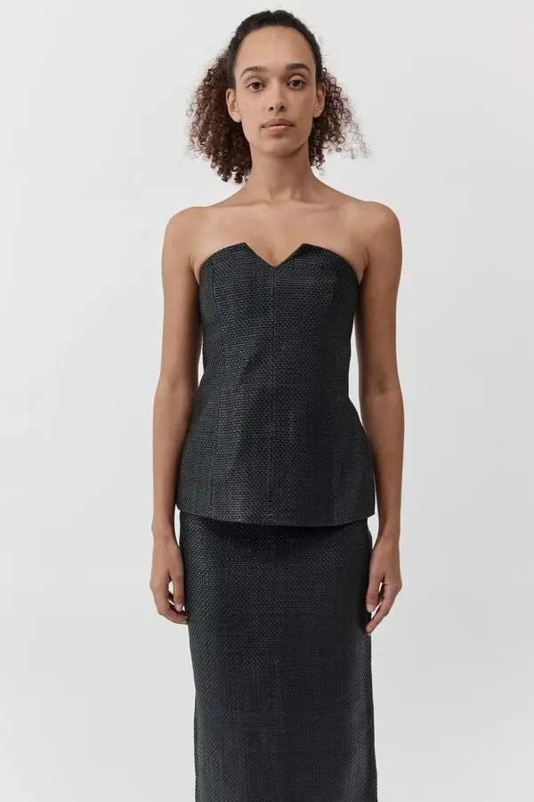 ST. AGNI Woven Leather Strapless Bodice