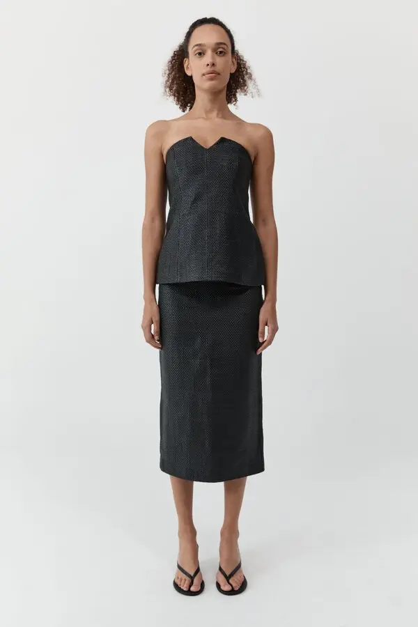 ST. AGNI Woven Leather Strapless Bodice