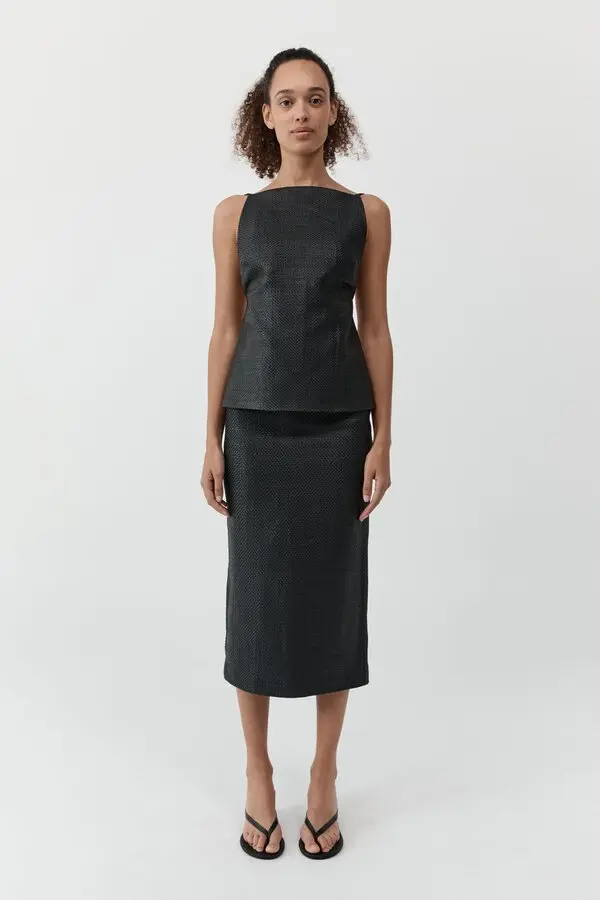 ST. AGNI Woven Leather Square Neck Top