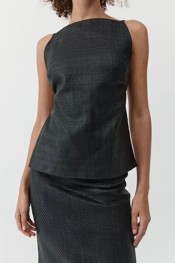 ST. AGNI Woven Leather Square Neck Top