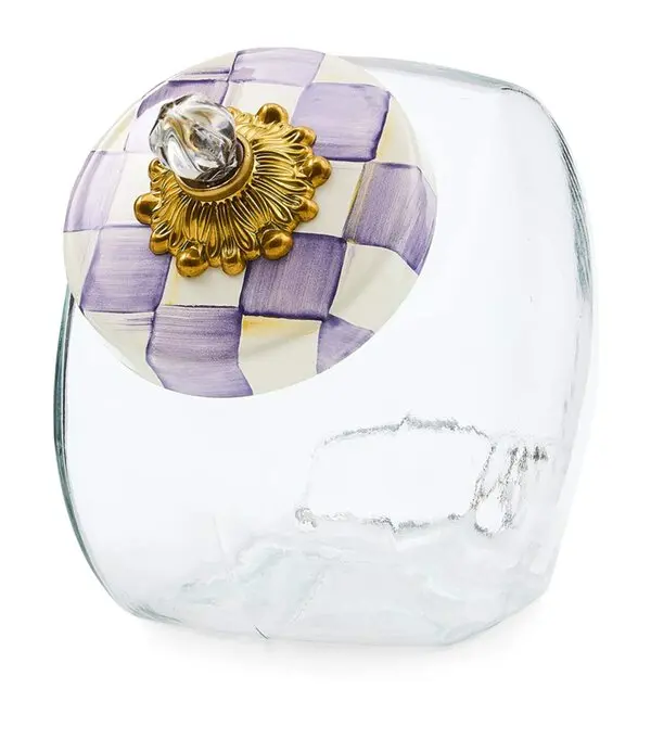 MACKENZIE-CHILDS Glass Violet Check Cookie Jar - Purple
