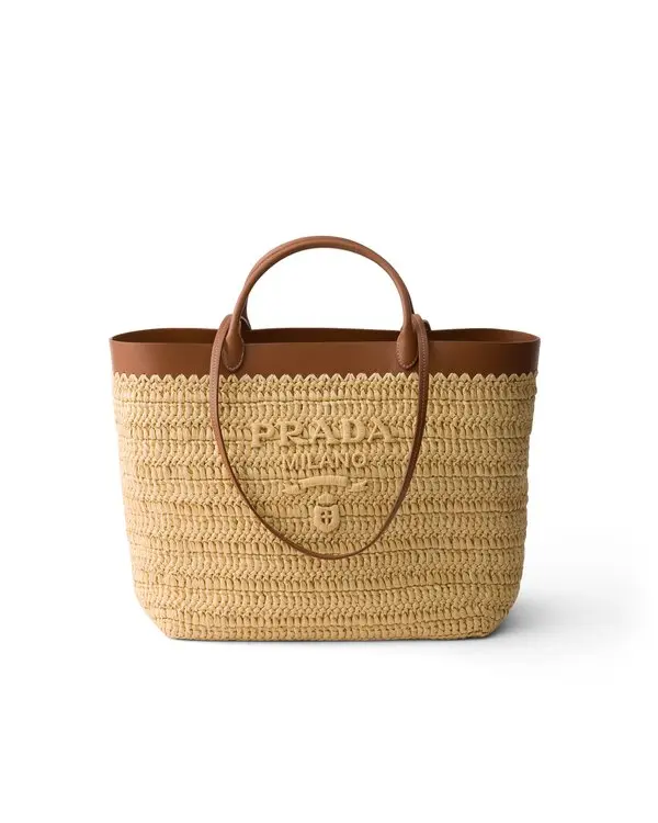 Prada Medium Crochet And Leather Tote Bag
