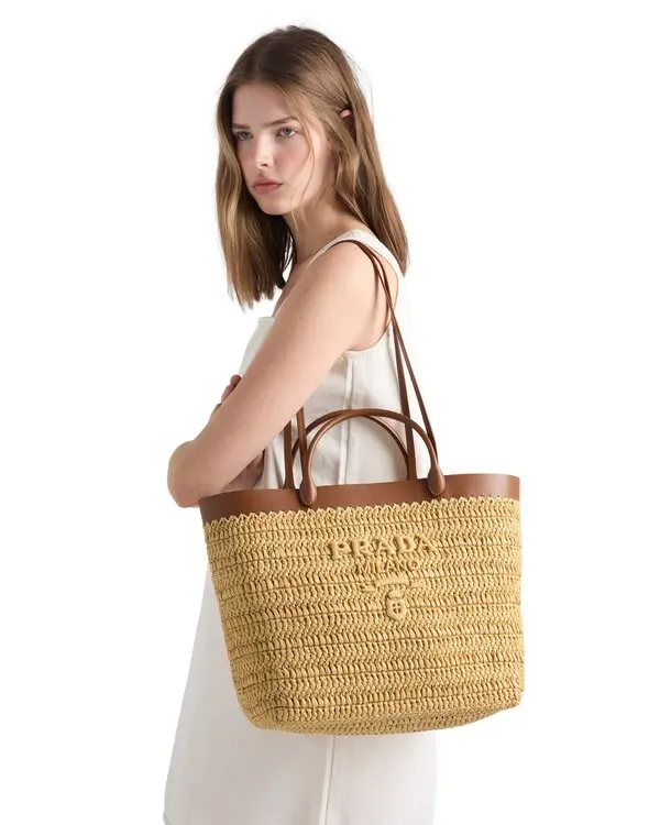 Prada Medium Crochet And Leather Tote Bag