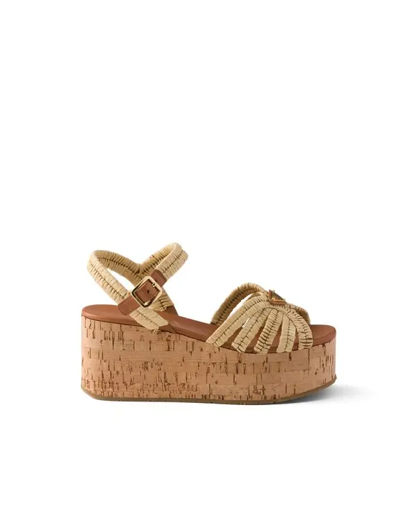 Prada Crochet Platform Sandals - Neutral