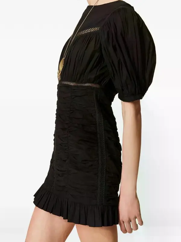 TWINSET Gathered Mini Dress With Lace Trim