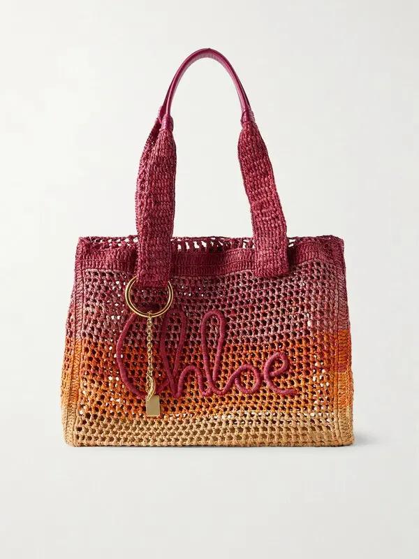 Chloé Summer Banana Leather-trimmed Dégradé Raffia Tote - Pink