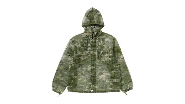 A BATHING APE Pixel Camo Hooded Shirt Jacket - Green