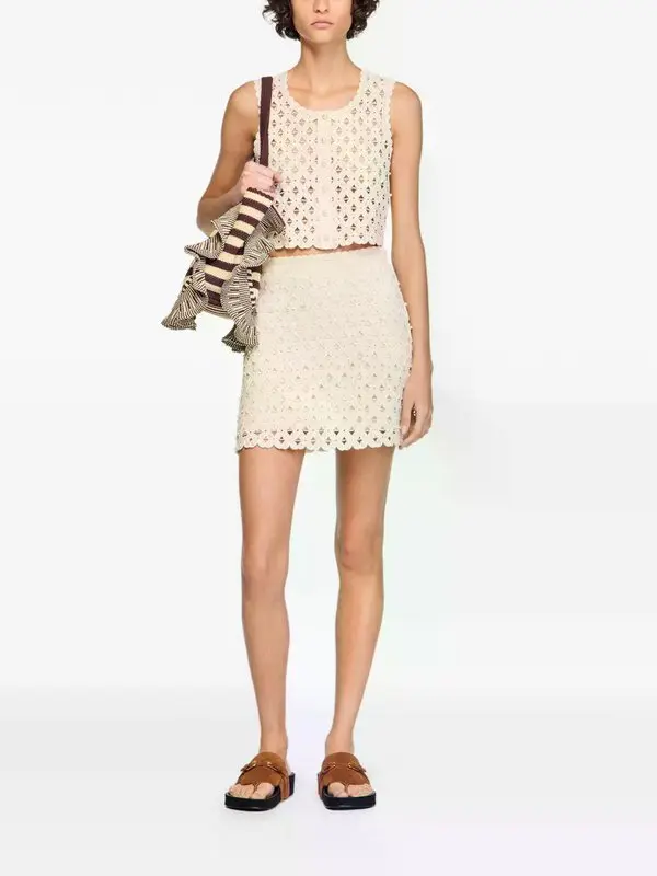 Sandro Ribbed Tank Top With Contrast Trim - Neutrals