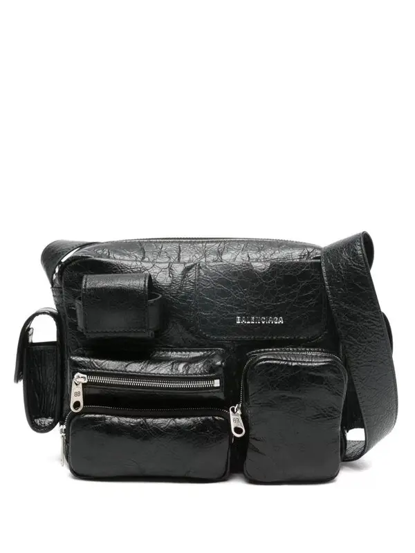 Balenciaga Superbusy Textured Shoulder Bag - Black