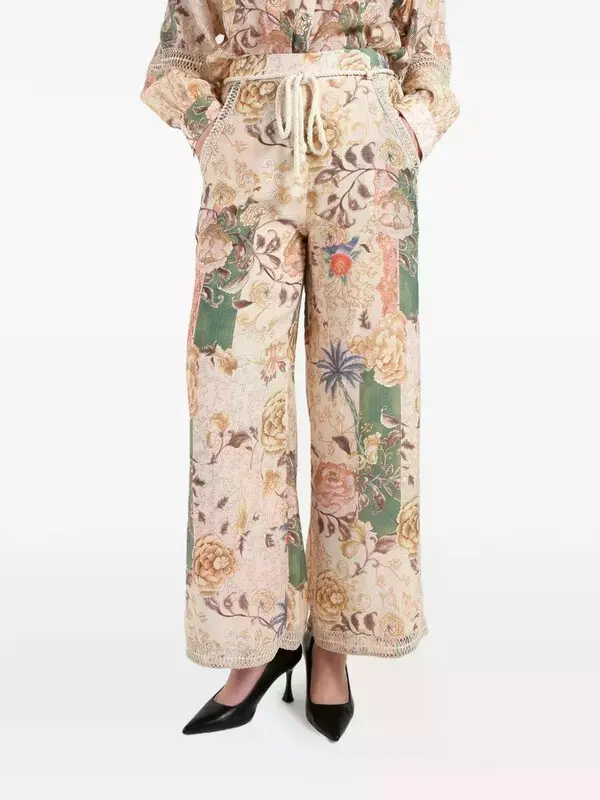 AMOSA Floral Print Wide Leg Trousers - Neutrals