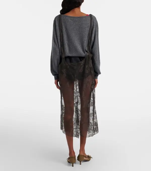 Prada Floral Lace Cotton Midi Skirt