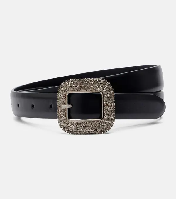 Saint Laurent Crystal-embellished Leather Belt - Black