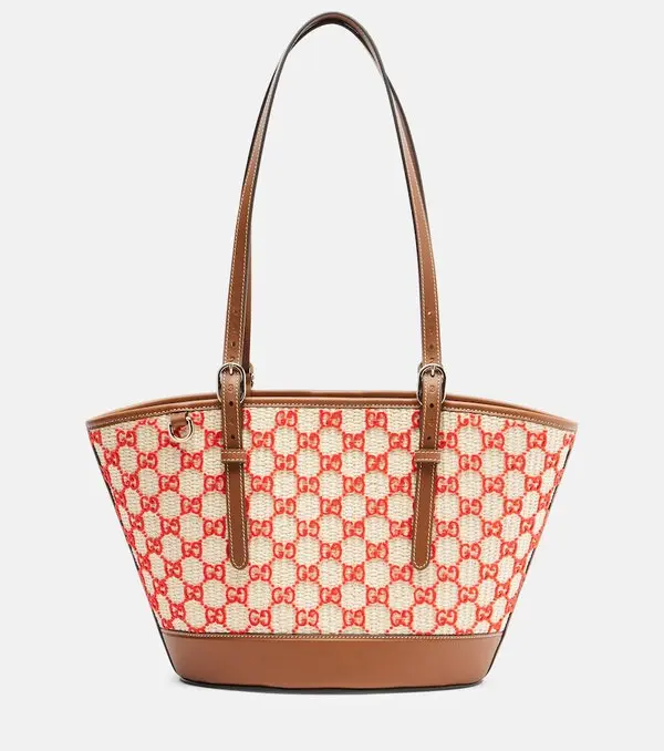 Gucci Gg Small Raffia-effect Tote Bag - Red