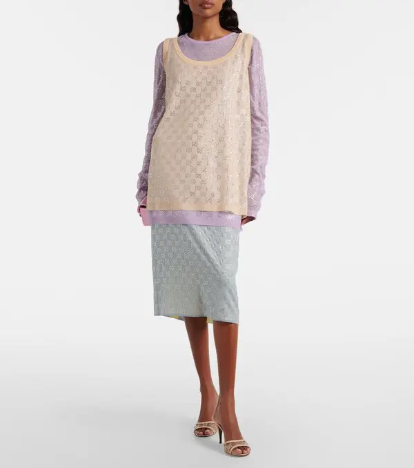 Gucci Gg Crystal Silk Top