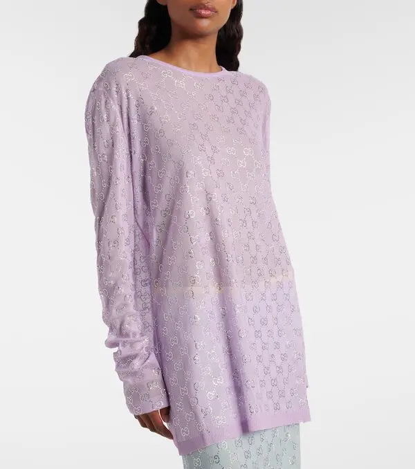 Gucci Gg Crystal Silk Top