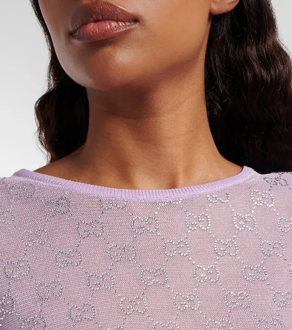 Gucci Gg Crystal Silk Top
