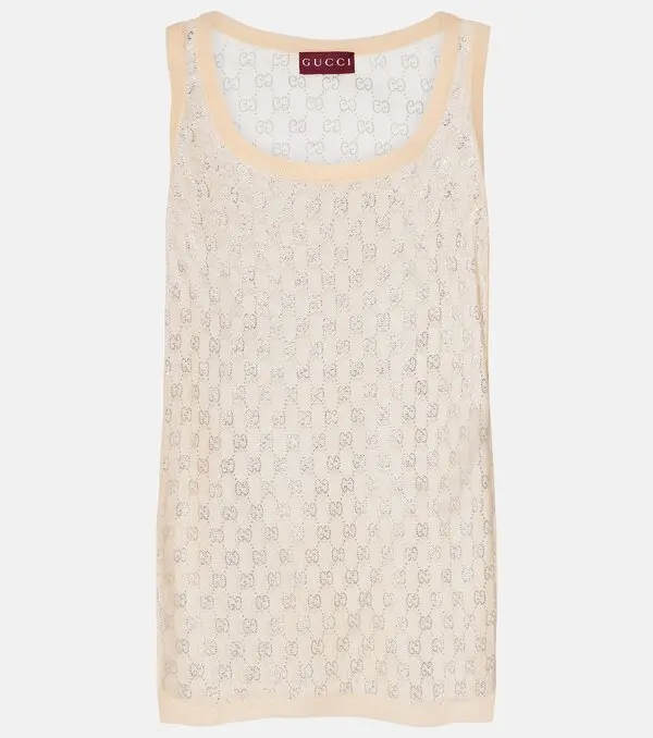 Gucci Gg Crystal Silk Tank Top - Pink