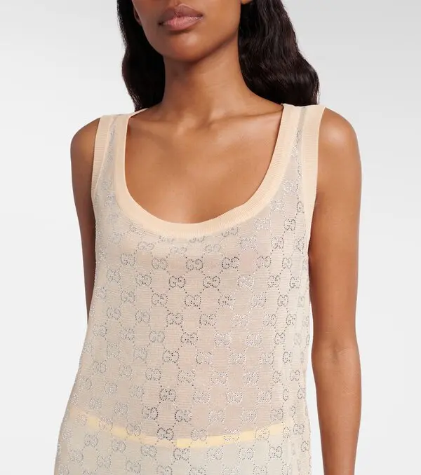 Gucci Gg Crystal Silk Tank Top - Pink