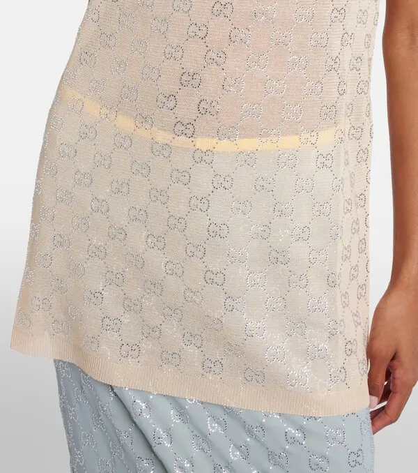 Gucci Gg Crystal Silk Tank Top - Pink