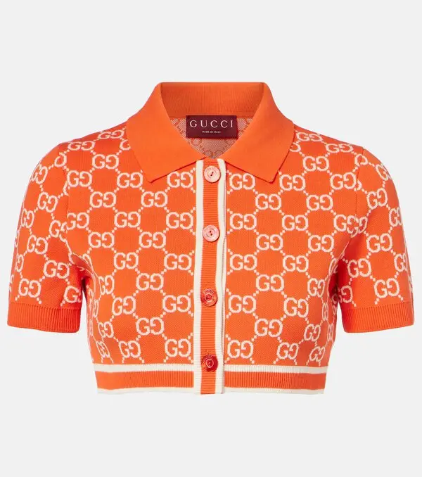 Gucci Gg Cropped Cotton Jacquard Cardigan - Orange