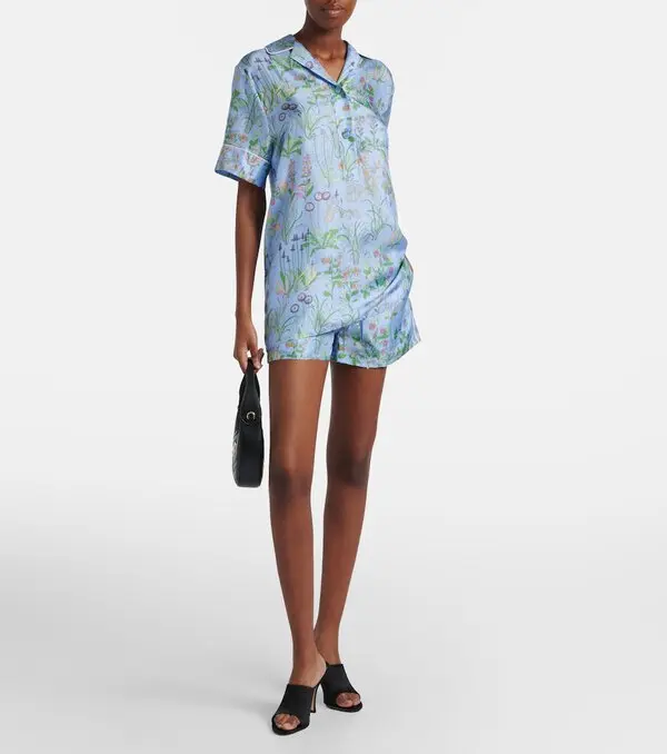 Gucci Flora Silk Satin Shorts - Blue