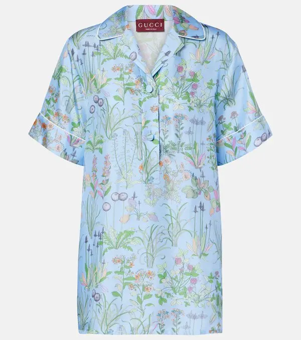 Gucci Floral Silk Satin Polo Shirt